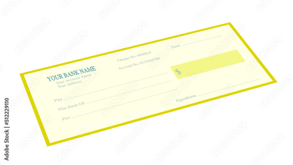 Cheque book in yellow color in white background Stock Vector | Adobe Stock