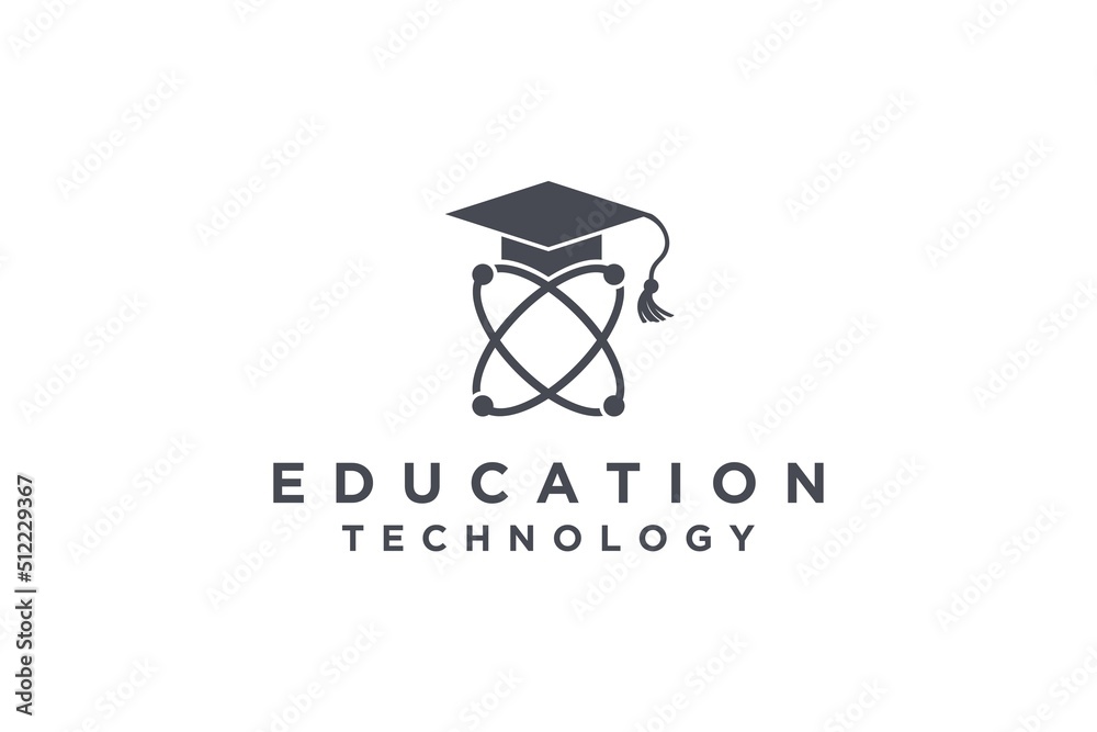 Electron logo design with graduation toga hat school science symbol ...