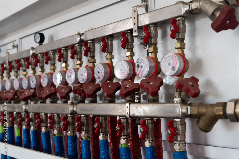 Gauges and display on an industrial compressor. Industrial ...