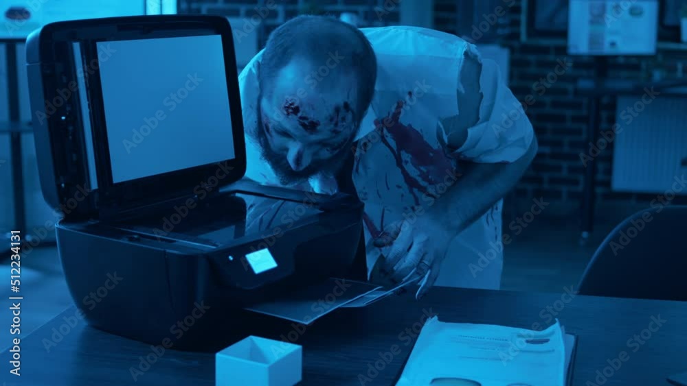 Creepy doomsday brain-eating monster damaging photocopy electronic ...