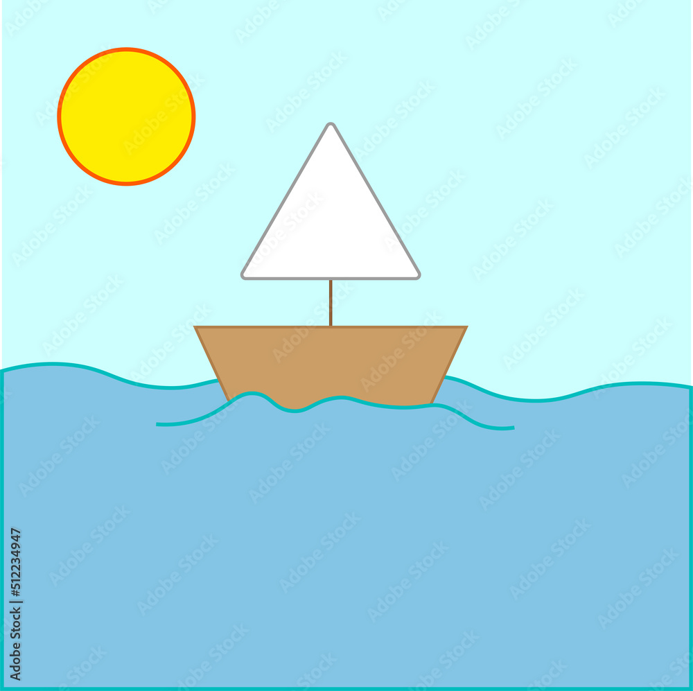 Cartoon boat water for paper design. Summer vacation. Vector ...