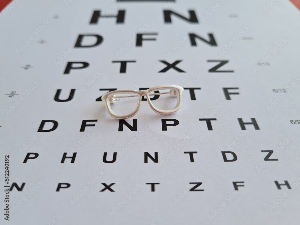 Glasses and a table for checking vision at an ophthalmologist Stock ...