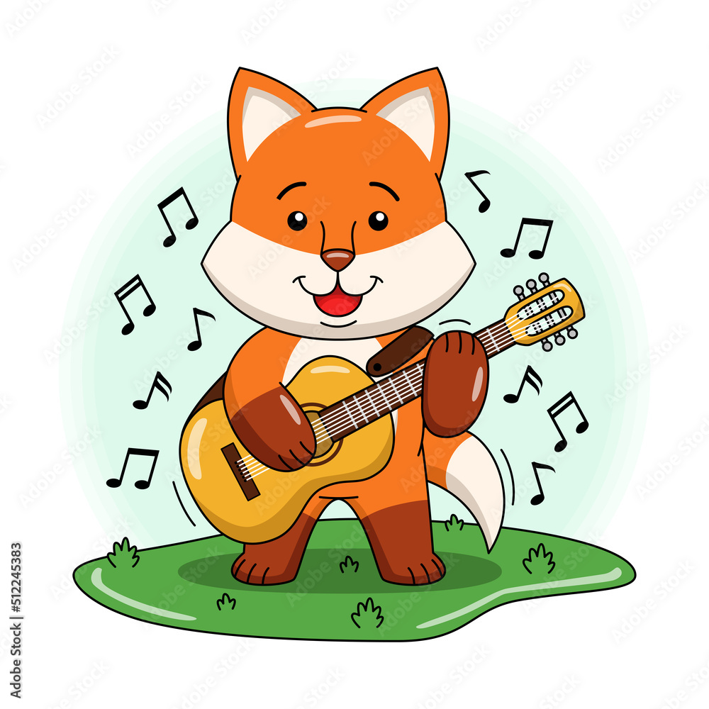 Cartoon illustration of cute fox playing guitar Stock Vector | Adobe Stock