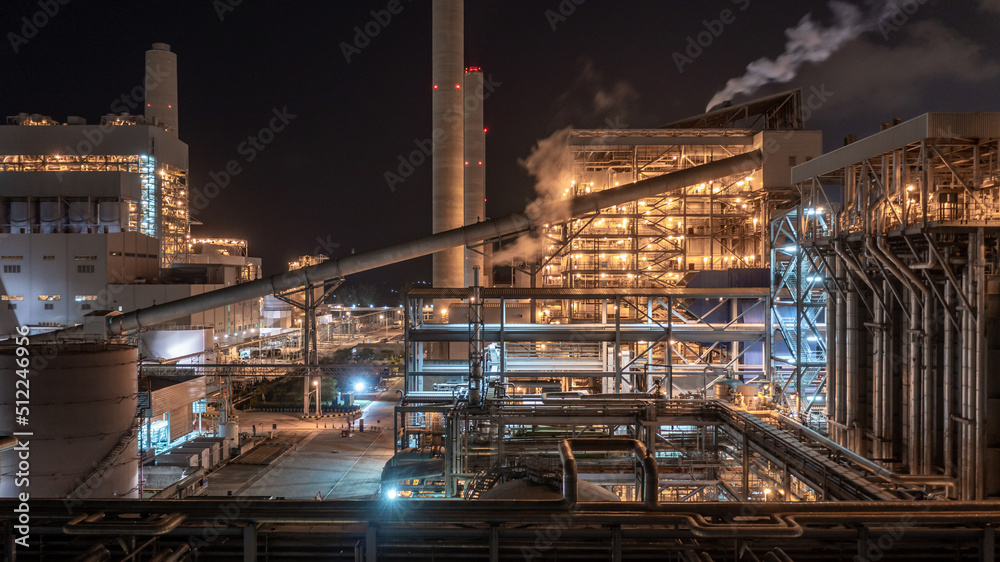 Aerial view electric plants turbine generator in the power plant, Gas ...