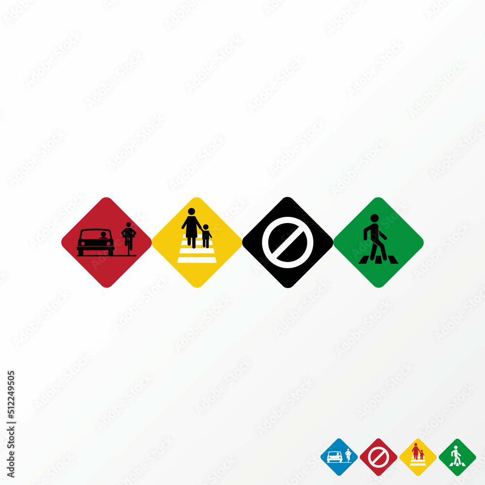 Simple and unique road symbol for rider, crossing, prohibited stop or ...