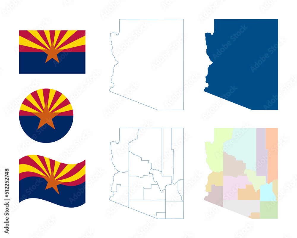 Arizona map. Detailed blue outline and silhouette. Administrative ...