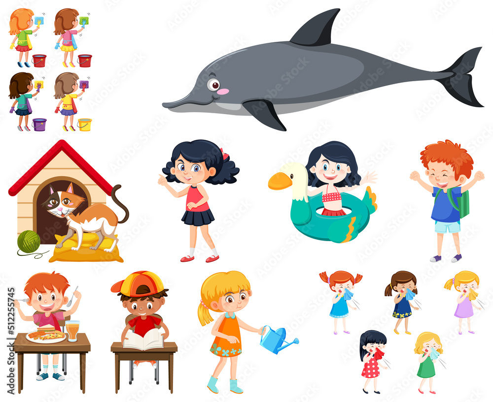 Set of different cute kids and objects Stock Vector | Adobe Stock