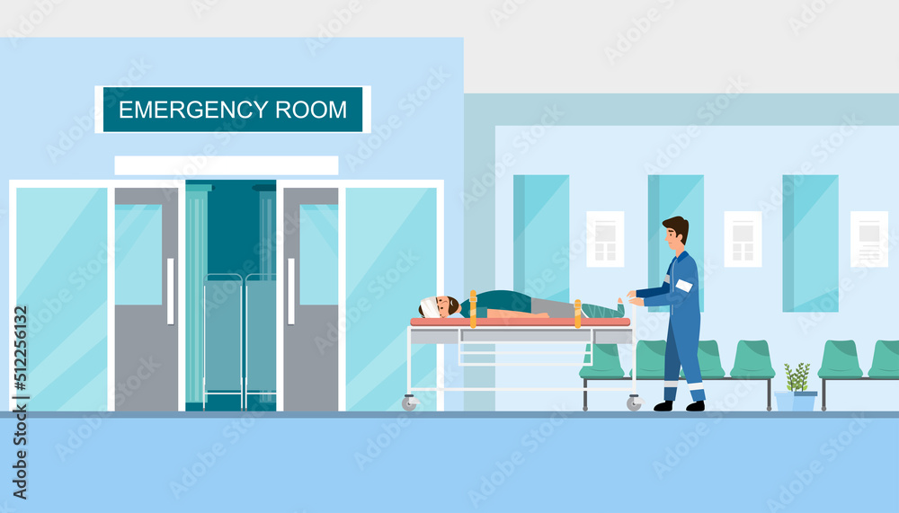 A man is taking the patient to emergency room at the hospital. vector ...