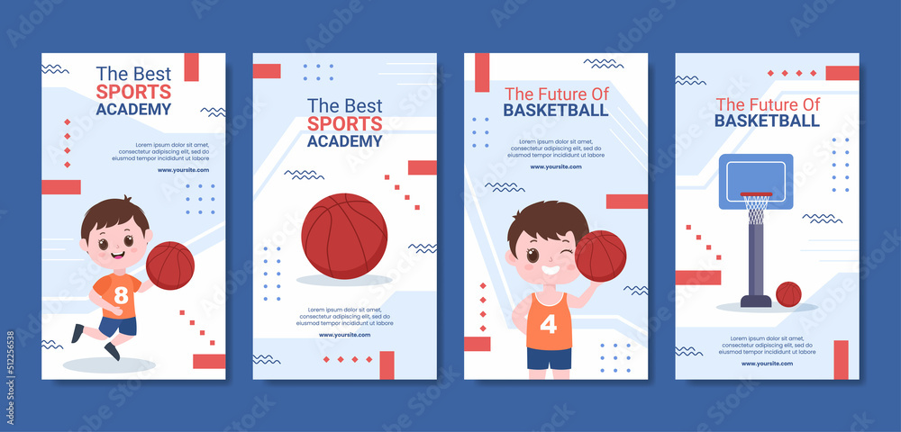 Basketball Academy Kids Social Media Stories Template Cartoon ...