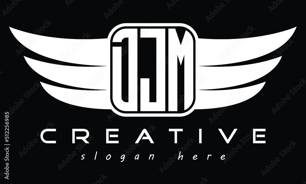 DJM Three letter Wing minimal typography font Monogram emblems flying ...