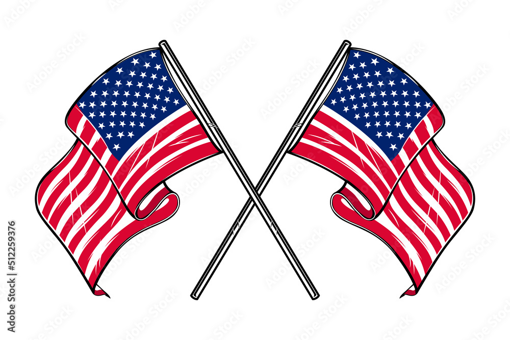 Illustration of crossed american flags. Design element for poster, card ...