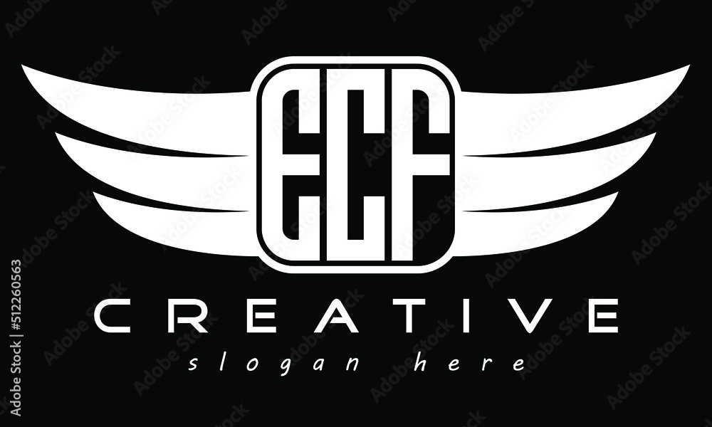 ECF Three letter Wing minimal typography font Monogram emblems flying ...