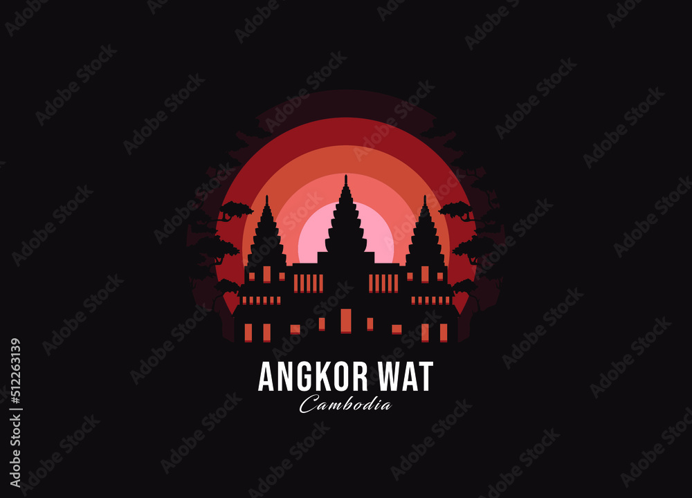 Angkor Wat on Cambodia symbol. Modern moonlight logo of largest country ...