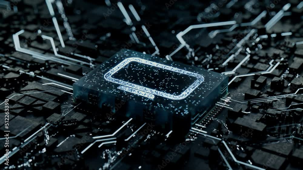 Display Technology Concept with Monitor symbol on a Microchip. White ...