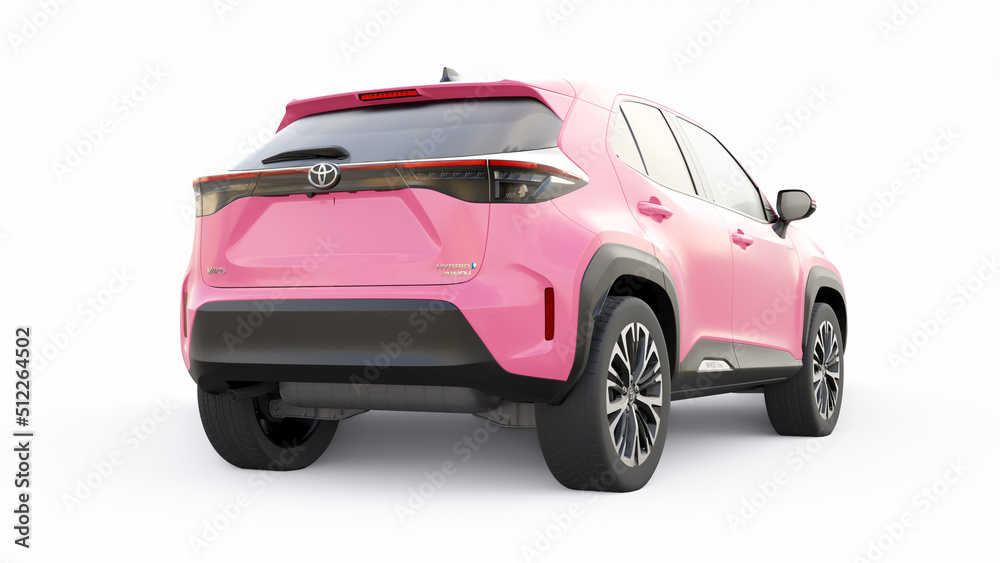 Tokyo, Japan. April 20, 2022: Toyota Yaris Cross 2020. Compact pink SUV ...