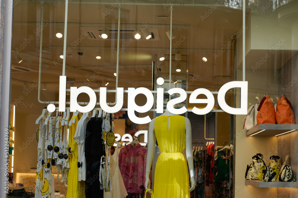 desigual logo brand and text sign windows facade shop on spanish store ...