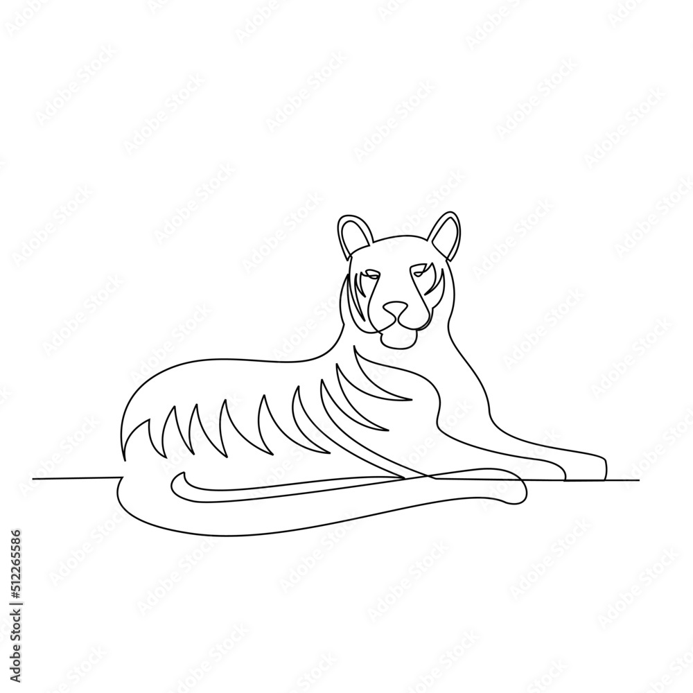 Tiger in one line drawing style. Abstract tiger wild animal contour ...