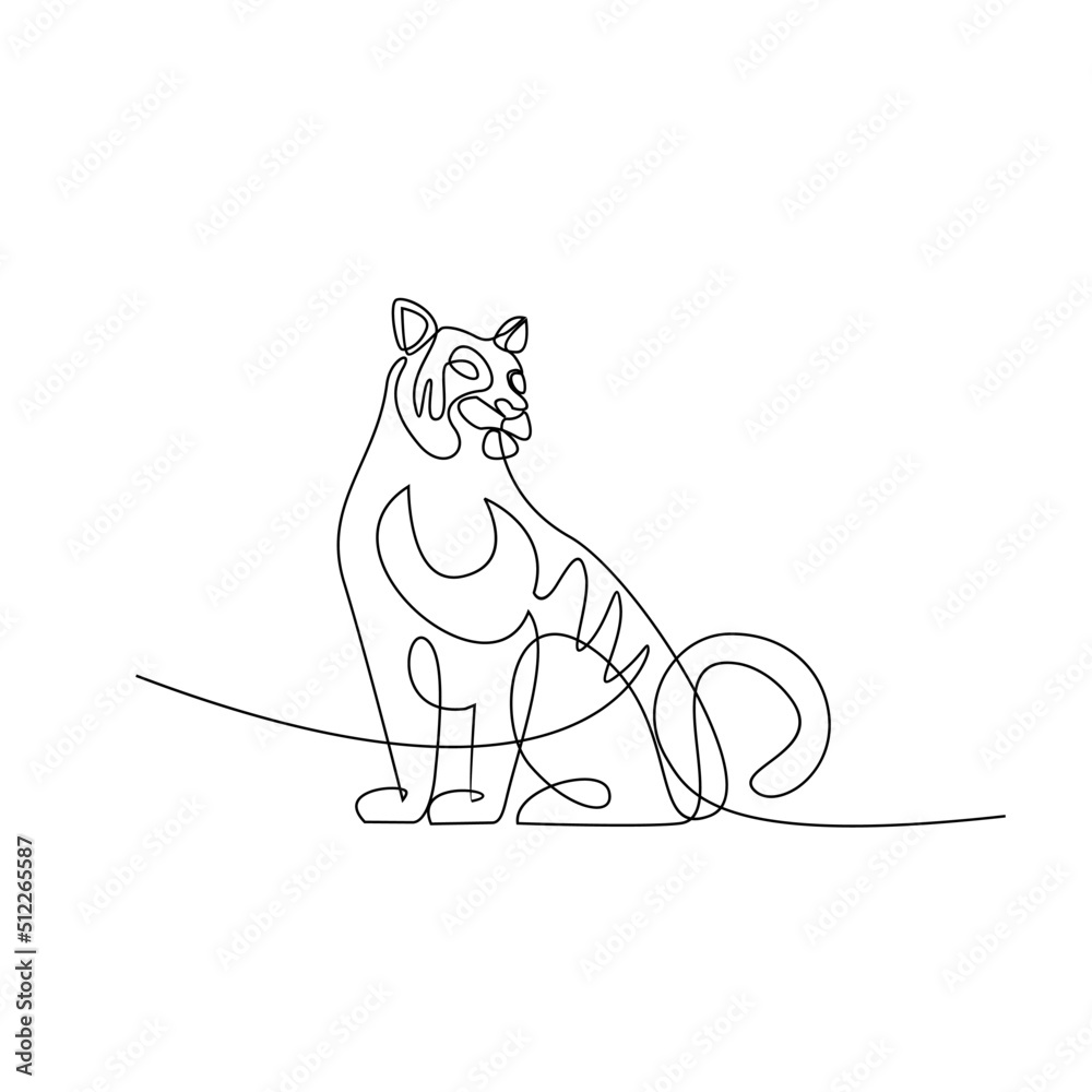 Tiger in one line drawing style. Abstract tiger wild animal contour ...