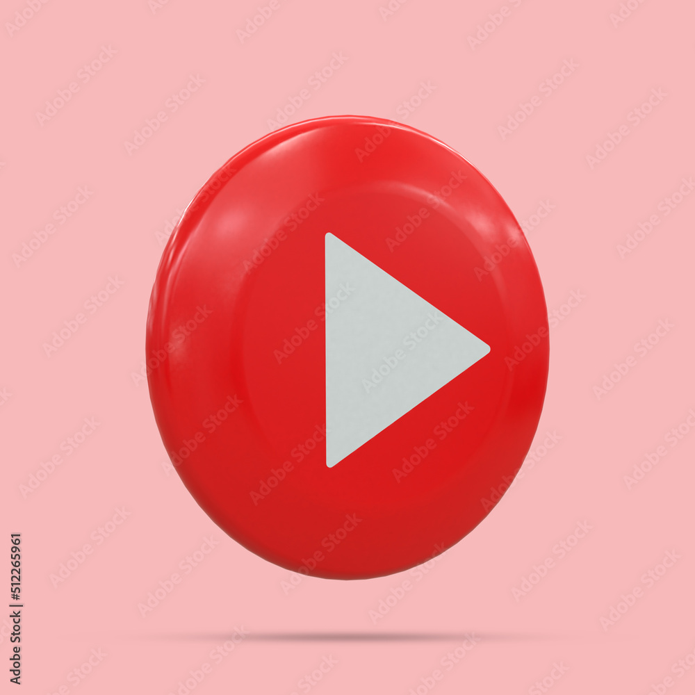 Glossy play button sign 3d social media logo music minimal icon 3d ...