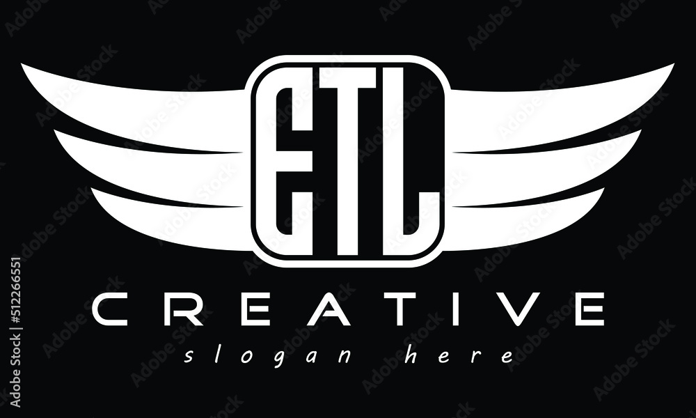 ETL Three letter Wing minimal typography font Monogram emblems flying ...