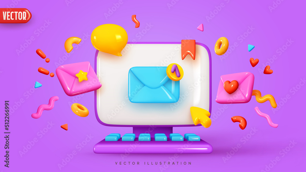 Social media creative concept idea. Mock up desktop computer. Screen ...