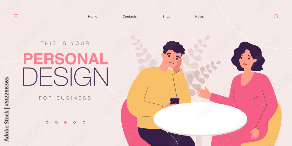 Husband with smartphone and ignoring his wife. Upset woman talking to ...