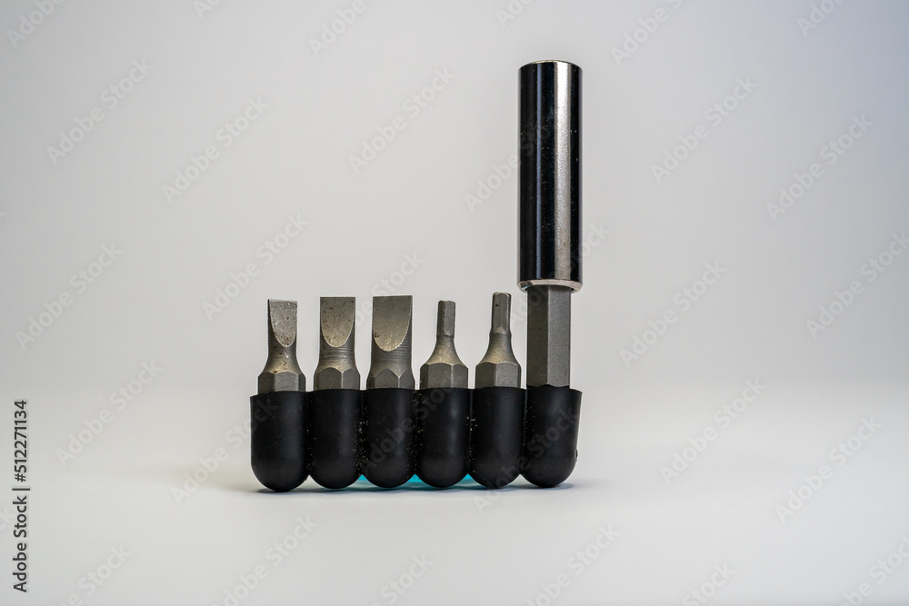 Metal bolting tool set varied sizes. Different types of screwdriver ...