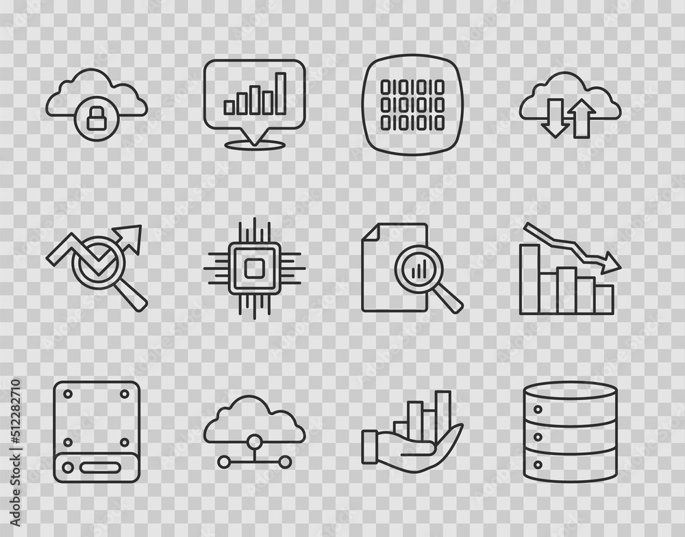 Set Line Server Binary Code Network Cloud Connection Cloud Computing Lock Processor Cpu Pie