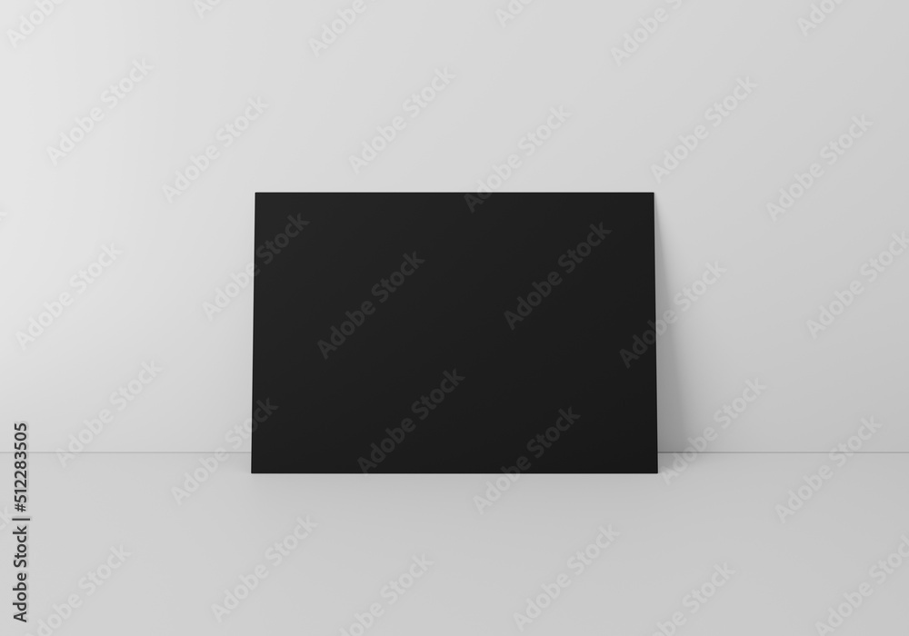 Empty black horizontal rectangle A4 paper sheet mockup on floor over ...