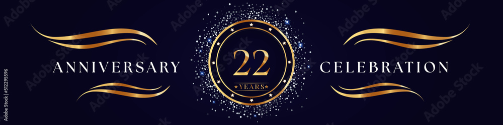 22 Years Anniversary Logo Golden Colored isolated on purple blue ...