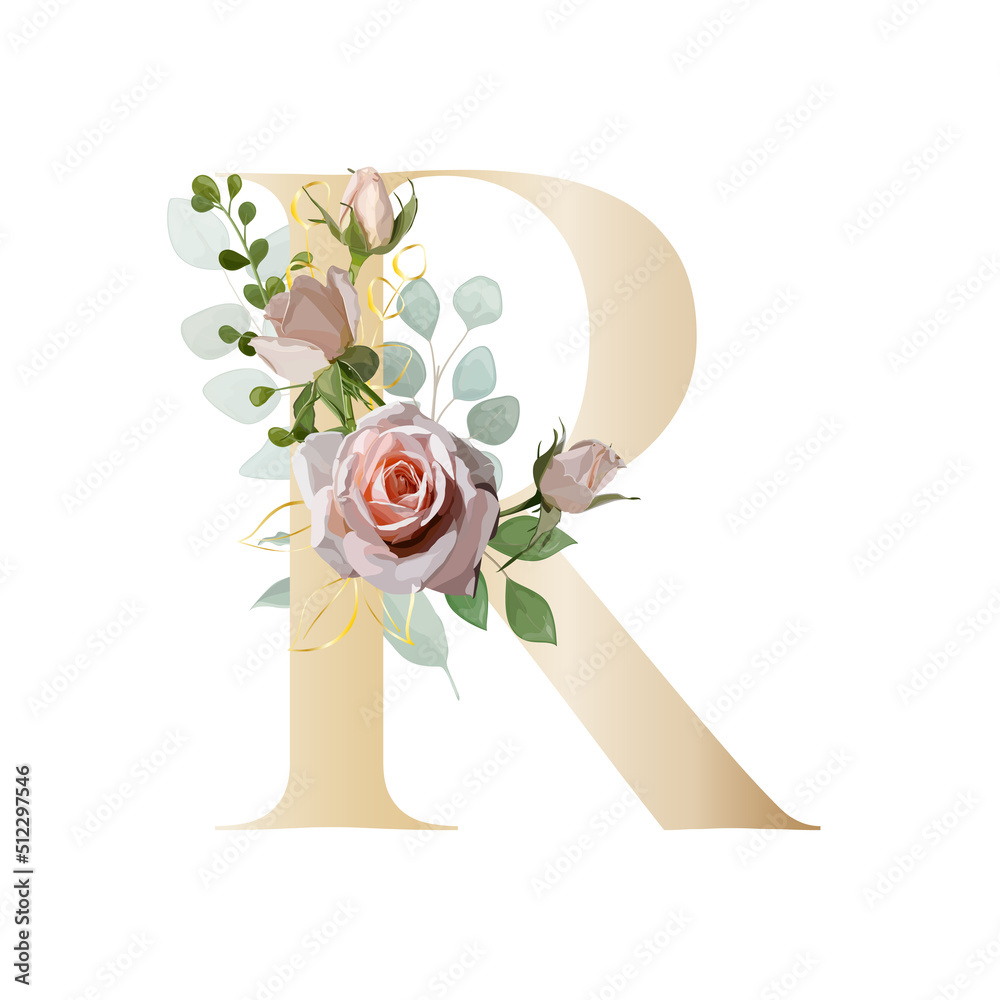 Floral Alphabet. Letter with a botanical bouquet. Vector illustration ...
