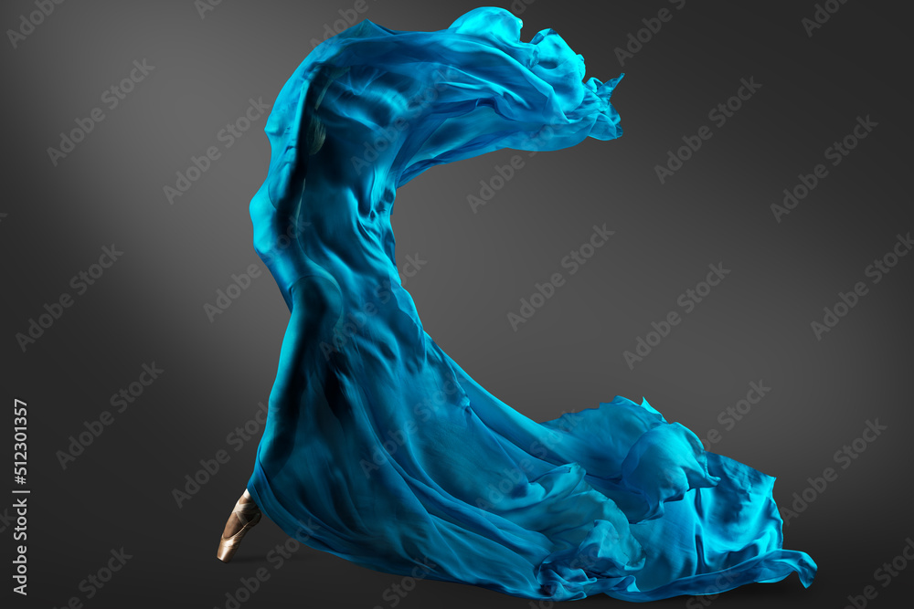 Foto de Woman Dancer in Blue Waving Fabric. Ballerina dancing Back ...