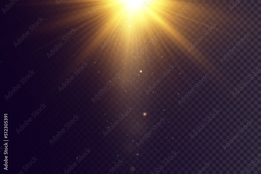 Light effect. Golden bright star, yellow sun. Starlight. Stock Vector ...