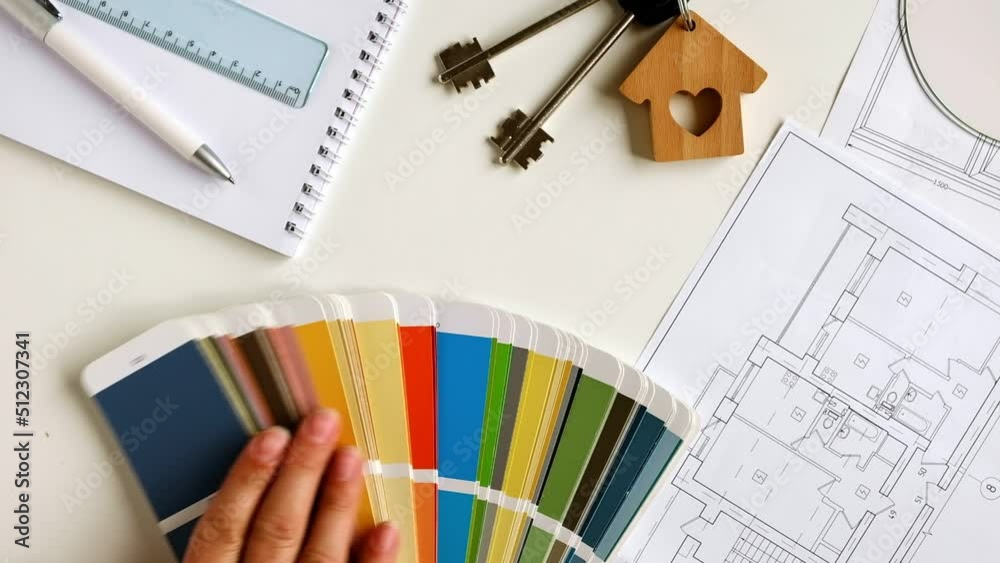 Hands choosing Colors of Interior Design from the Color Guide ...