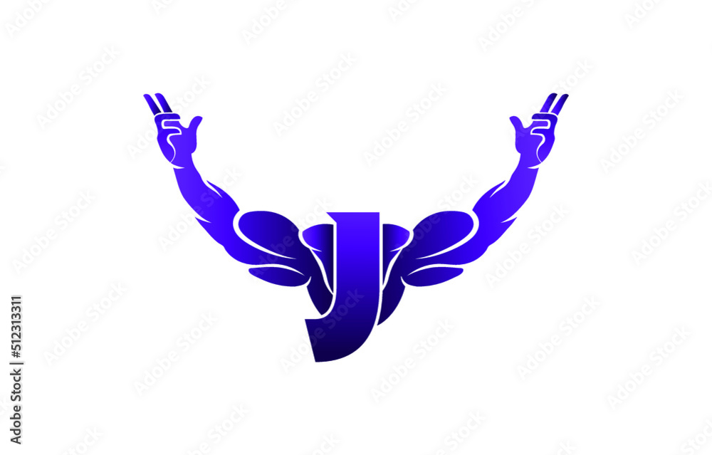 Vetor de Letter J Logo With muscular open bicep shape. Fitness Gym logo ...