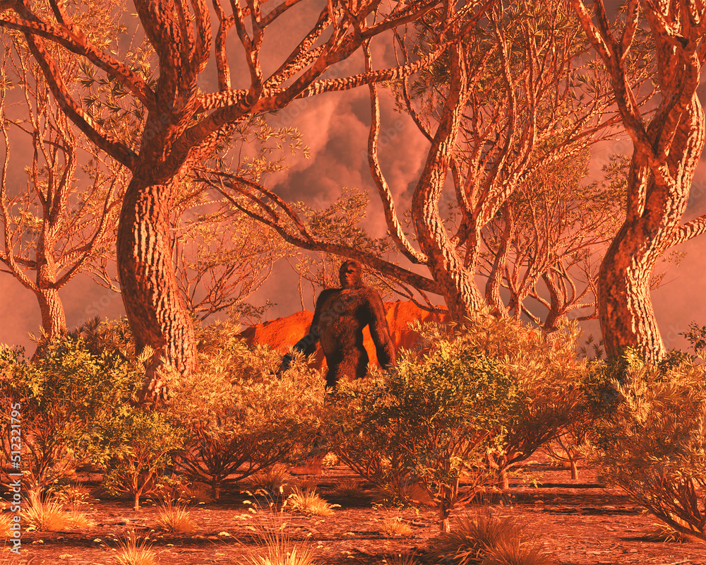 The Yowie of Australian myth walking through the outback Stock ...