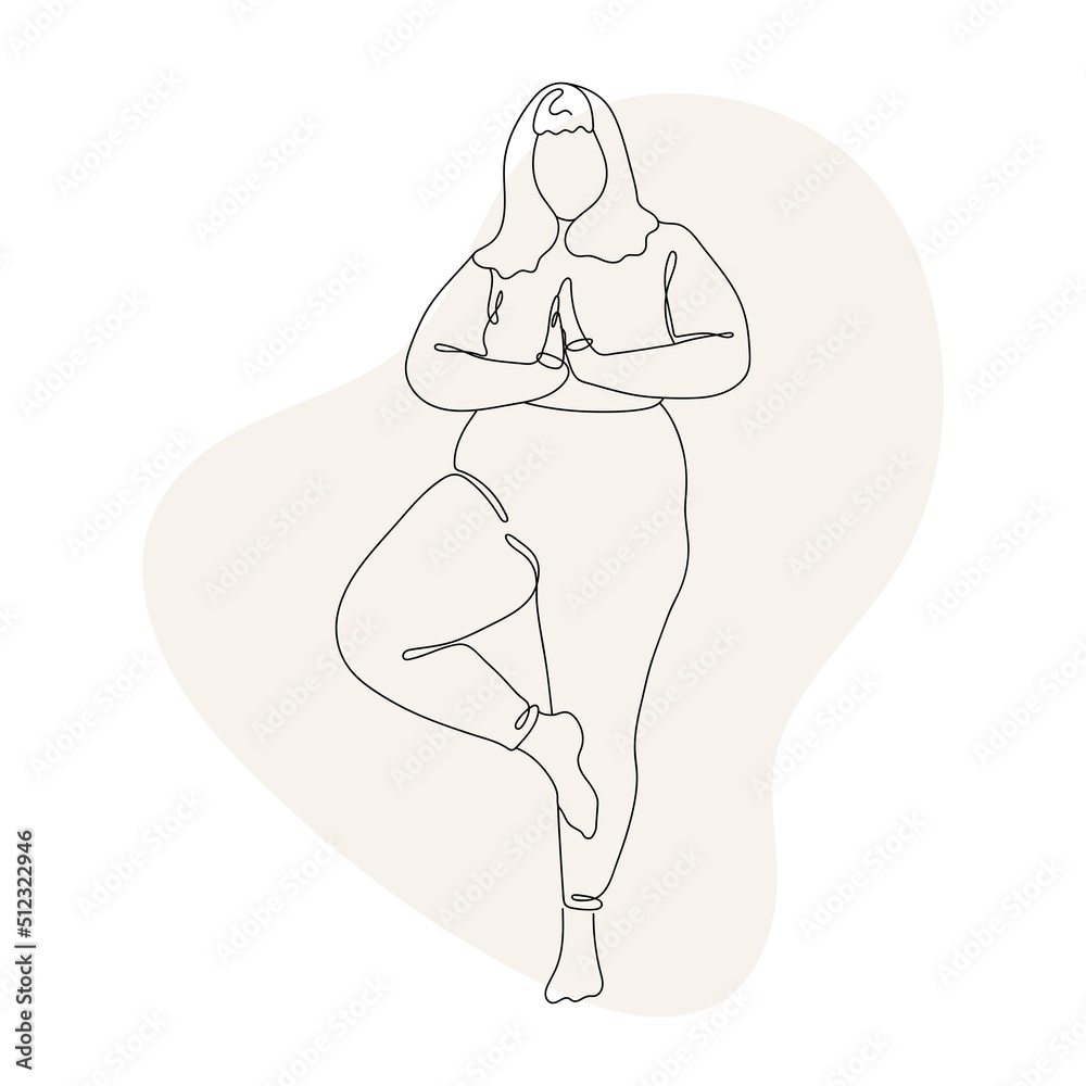 Line art illustration of Body Positive Yoga. Plus size and Body ...