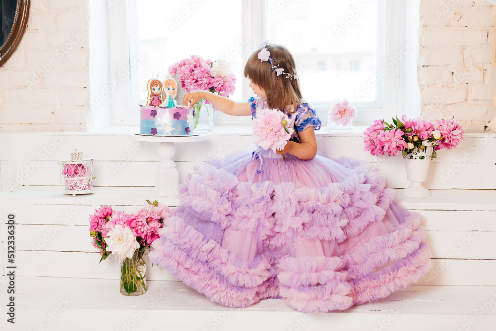 Beautiful girl in a fluffy pink dress Stock Photo | Adobe Stock