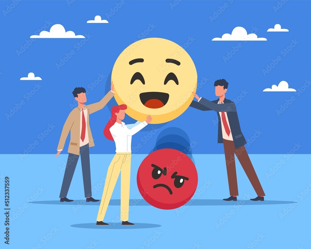 Choices positivity. Symbolic meaning, expression of mood, happy and sad ...