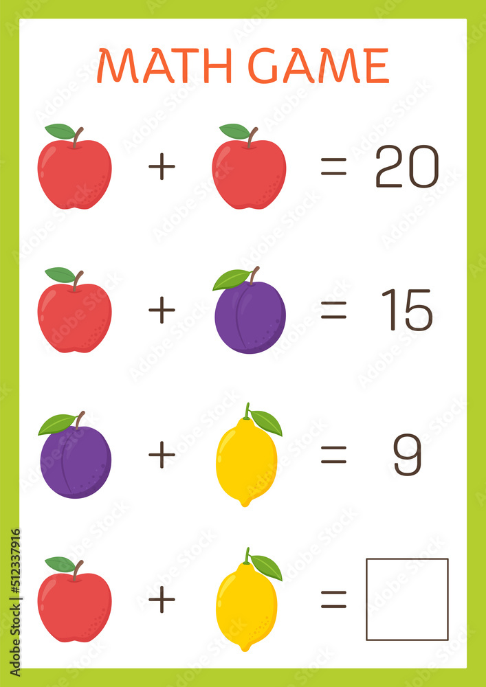 Maths game with pictures for children, easy level, preschool worksheet ...