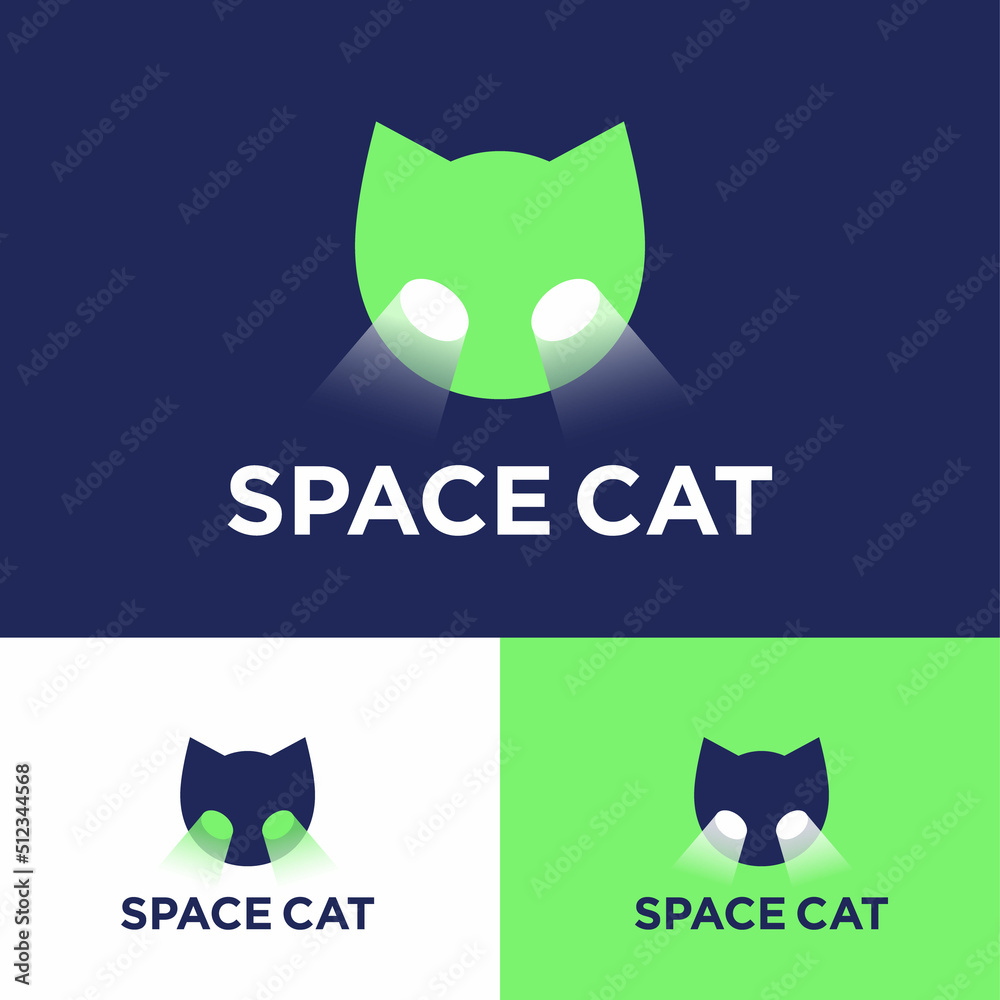 Space Cat logo. Cat head with light rays from eyes. Fantastic symbol. Alie Stock Vector | Adobe ...