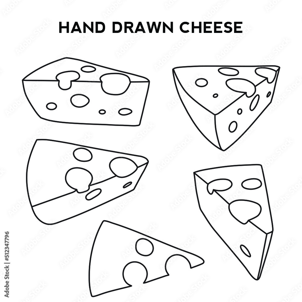 Set of cheese icons. Cheese isolated on a white vector set. Hand drawn ...