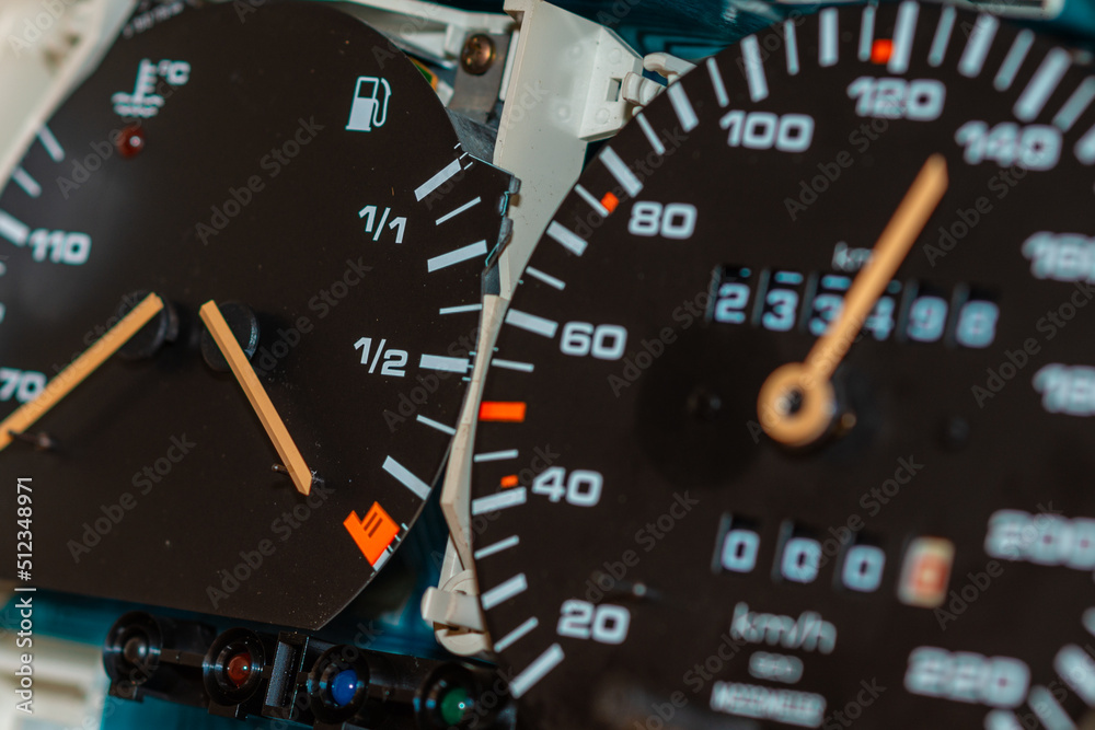 Old car speedometer,odometer. Speed indicator background.Roration ...