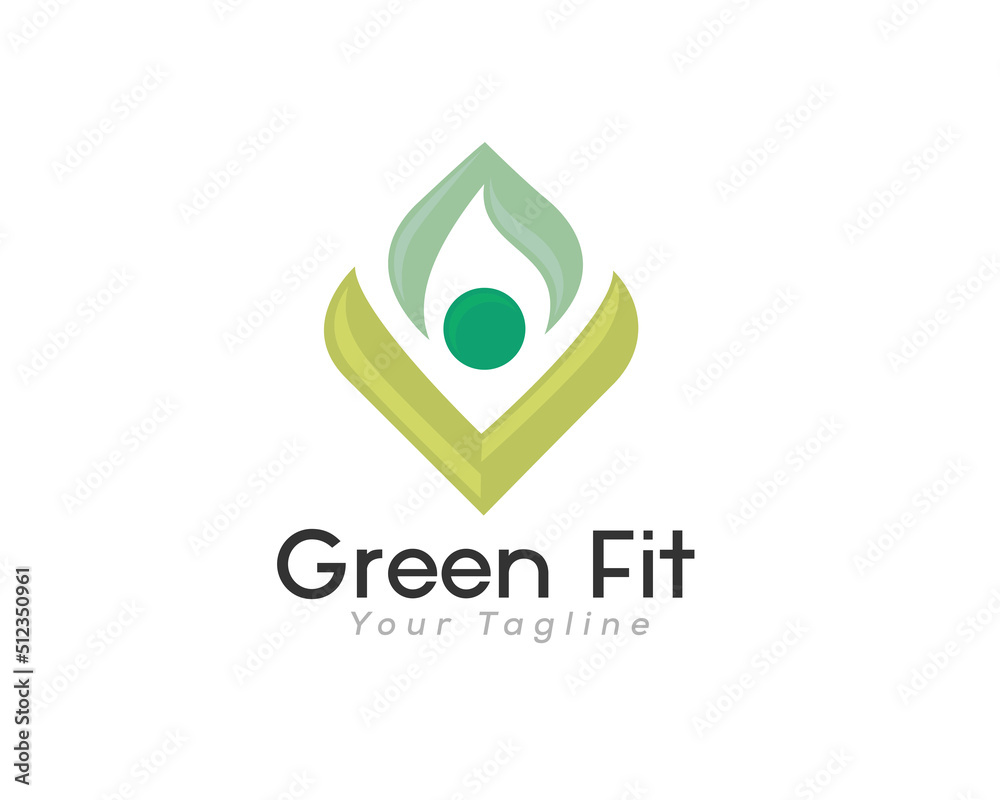 Human green fit V initial logo icon symbol design template illustration ...