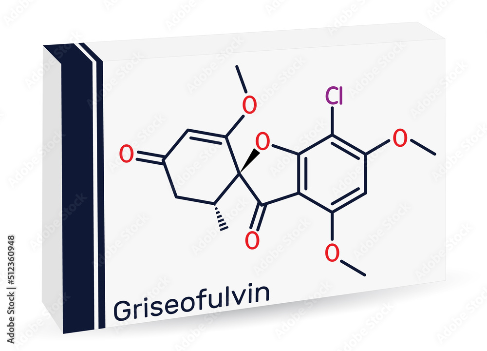 Griseofulvin molecule. It is antifungal antibiotic, used for treatment ...