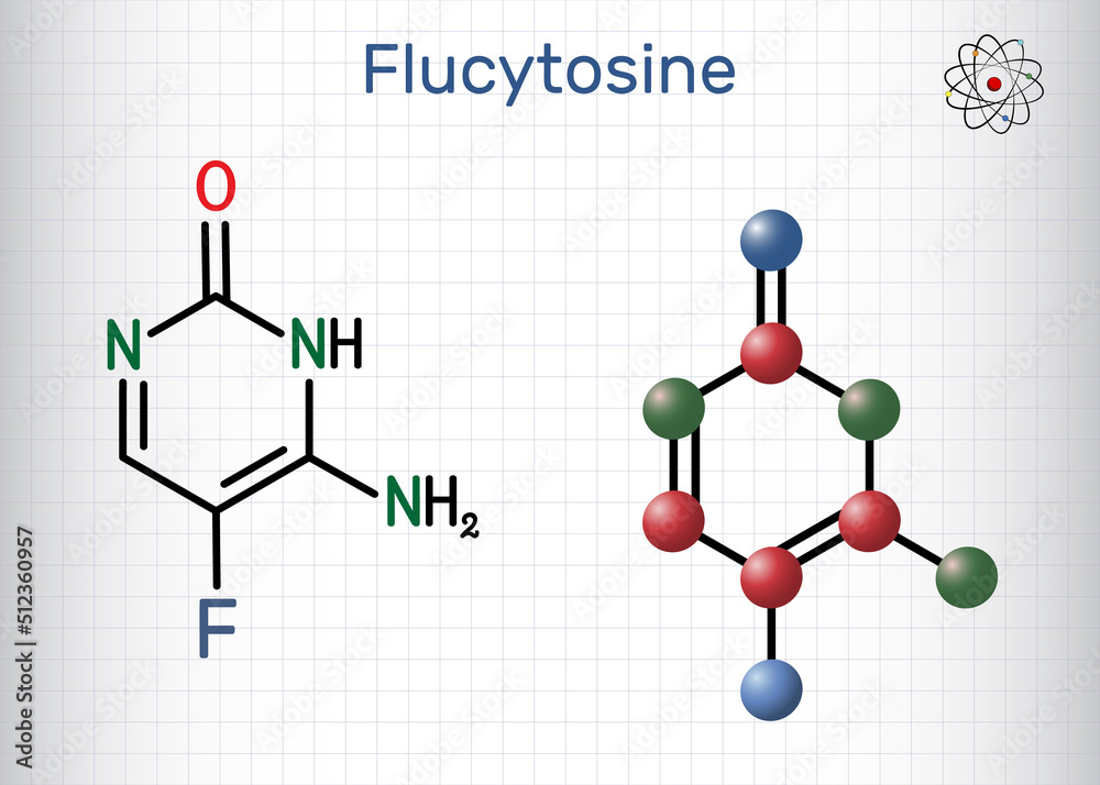 Flucytosine, 5-fluorocytosine, 5-FC molecule. It is an antifungal ...