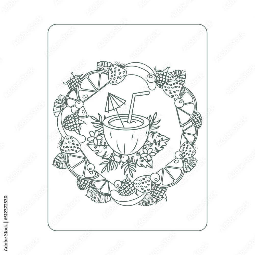 Cocktail coloring page for kids and adult Stock Vector | Adobe Stock