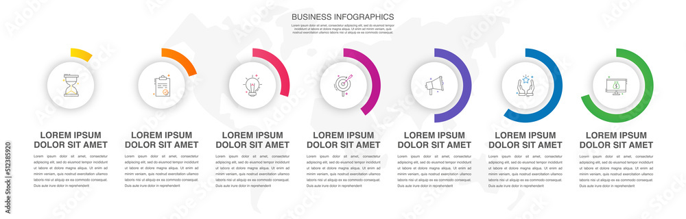 Vector infographic design template. Modern concept with seven steps ...