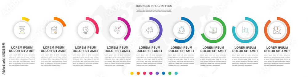 Vector infographic design template. Modern concept with 9 steps ...