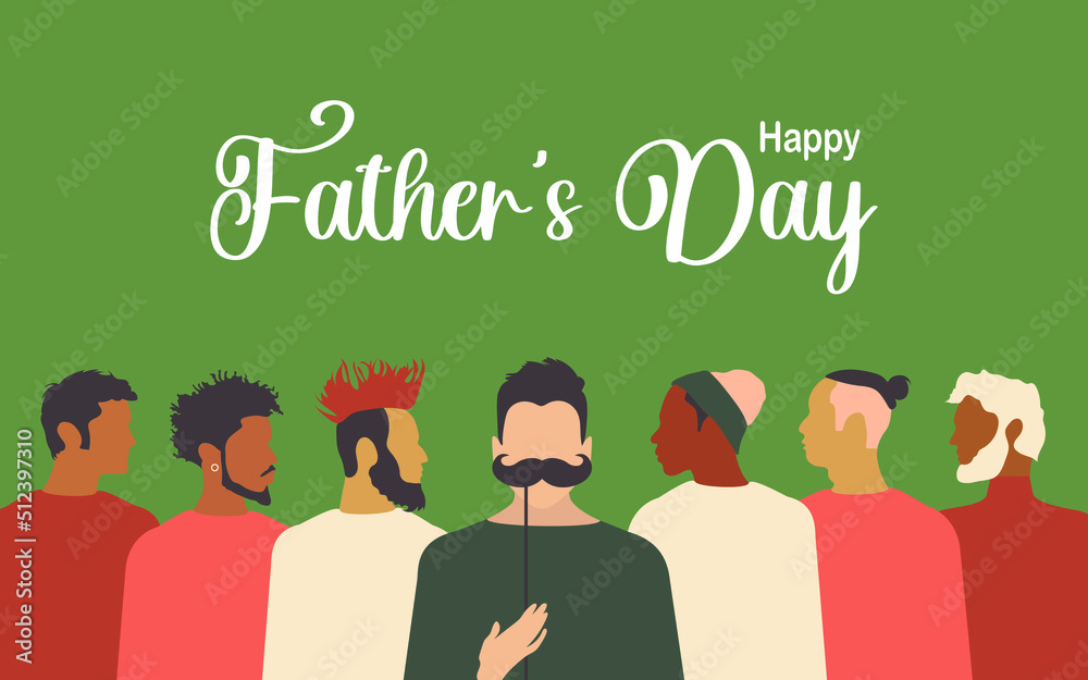 Happy Father's Day. Greeting modern postcard with men of different ...
